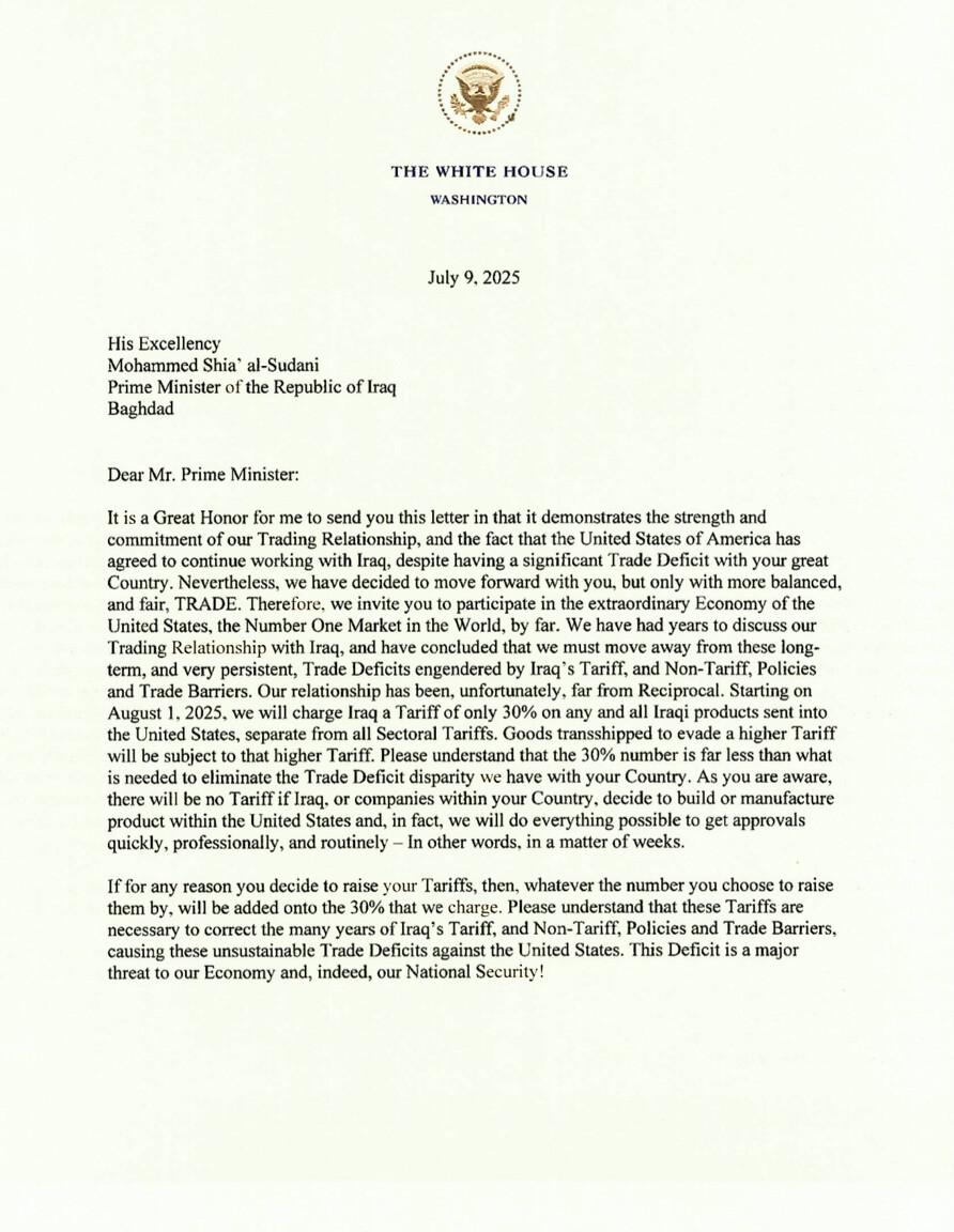 TRUMP JUST SENT LETTER TO IRAQ - Iraq & Dinar Related News - Dinar Vets ...